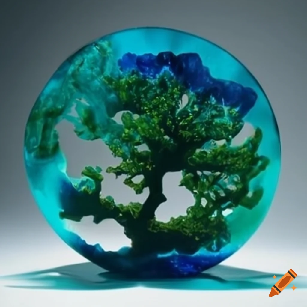 Database woodworking, wood and epoxy resin crystal forest