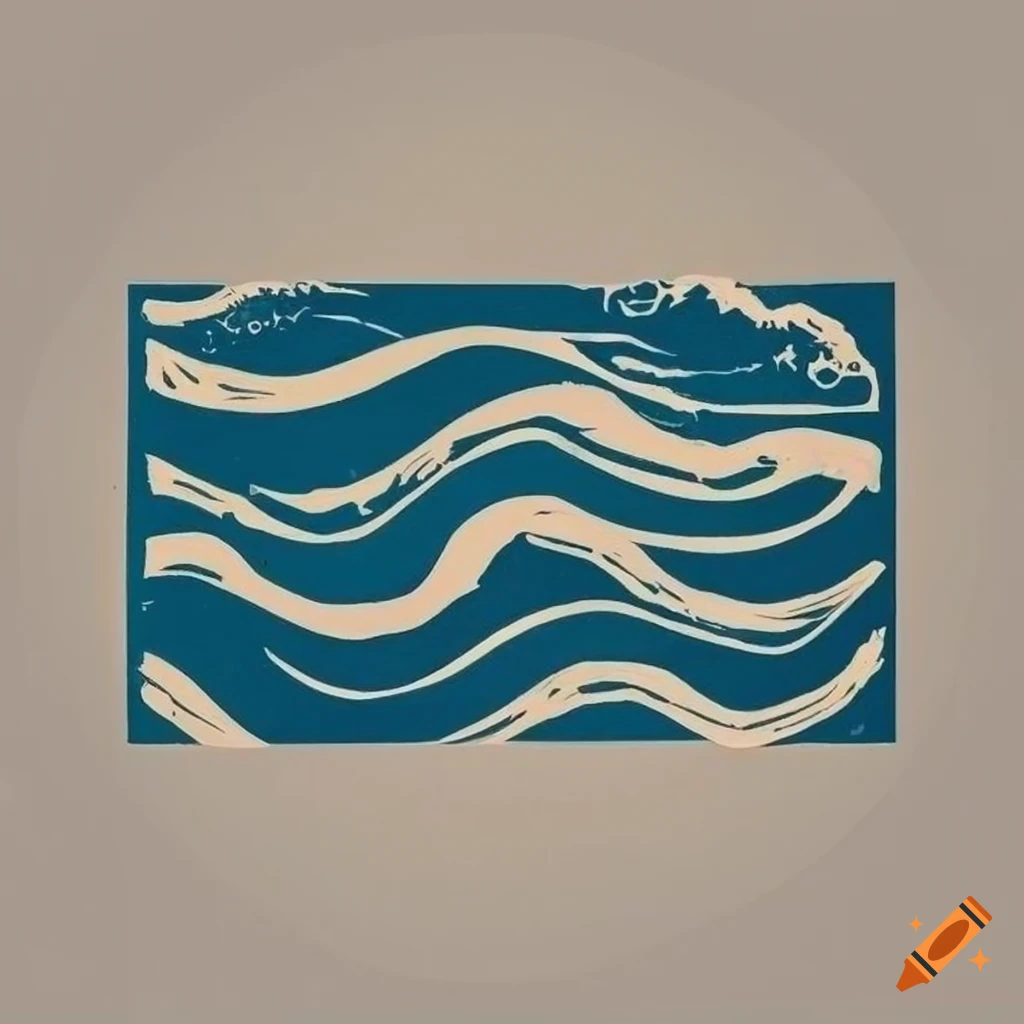 Stylized linocut logo of a majestic ocean wave on Craiyon
