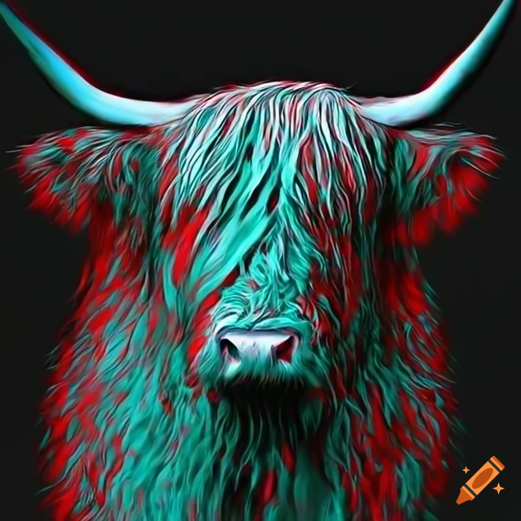 A highland cows head l, red & blue 3d anaglyph
