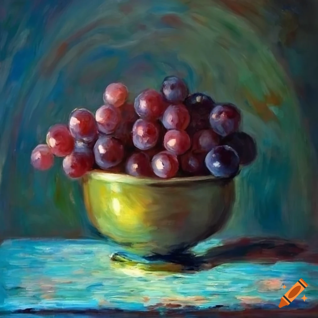 Impressionistic still life painting of grapes on a table by Monet with ...