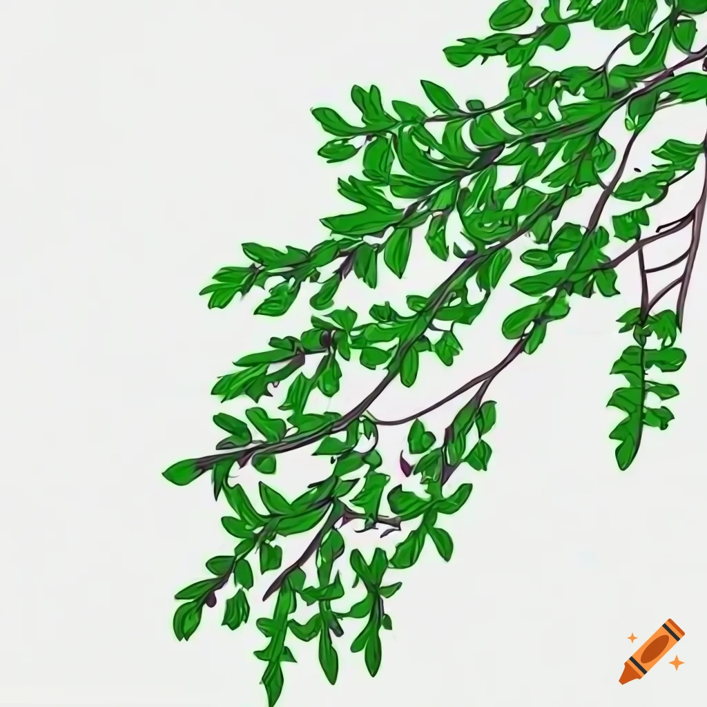 Tree branch texture with many leafs white background cartoon on Craiyon