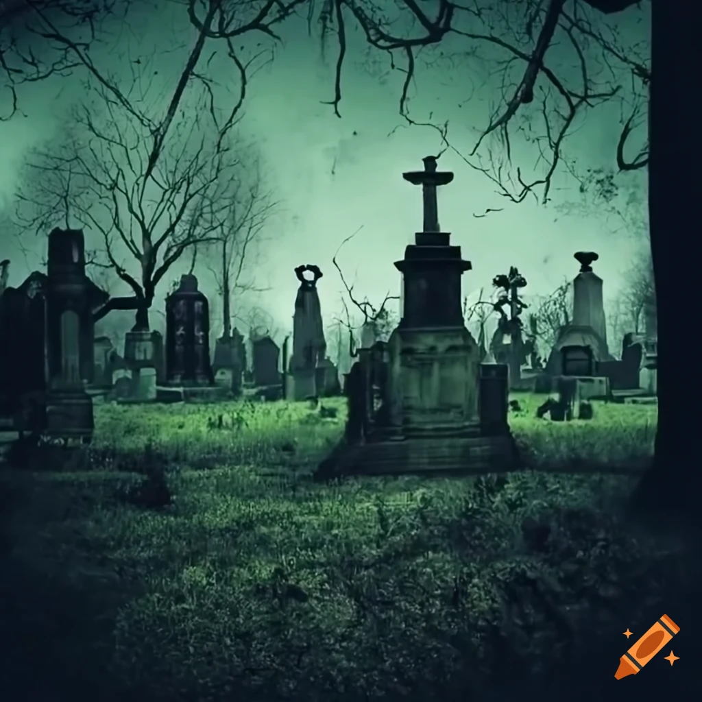 Spooky cemetery with trees in the background on Craiyon