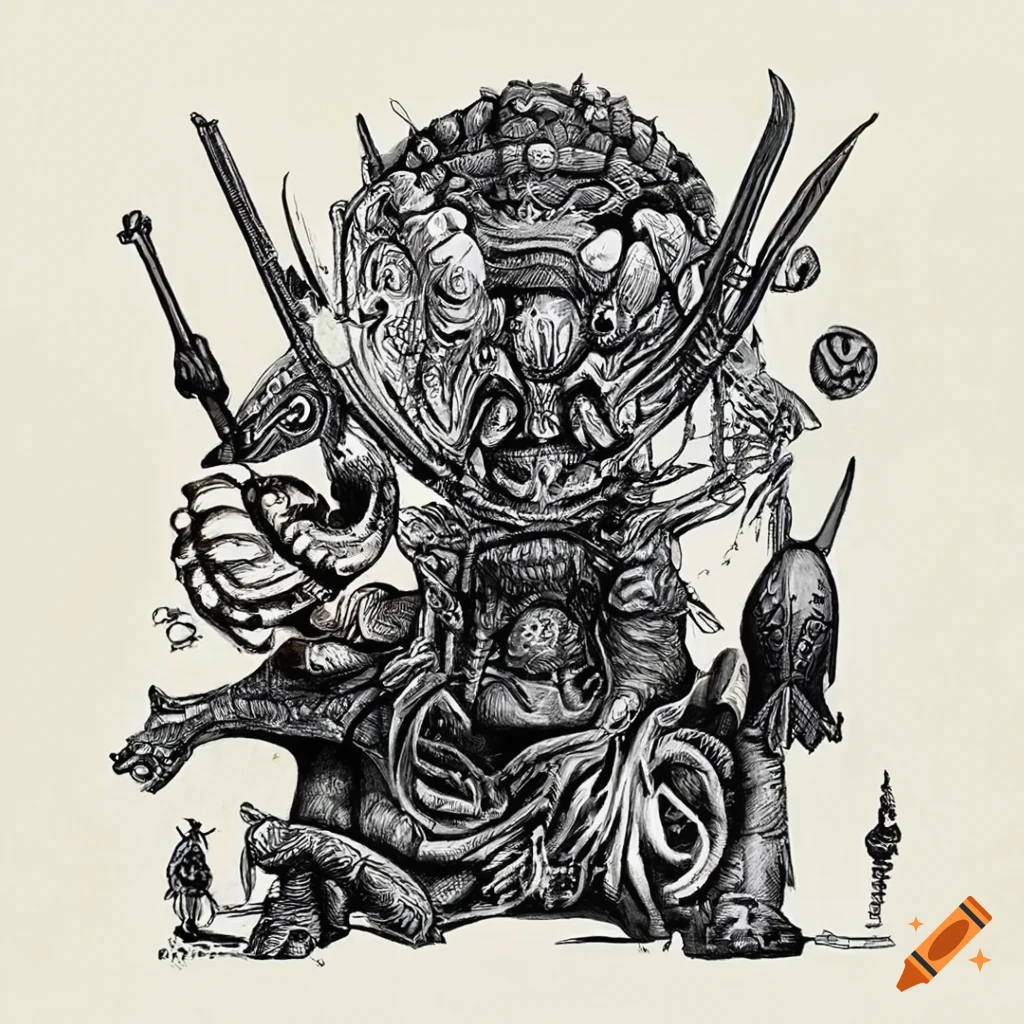 Joe fenton drawing scene decor black and white microcosme many ...