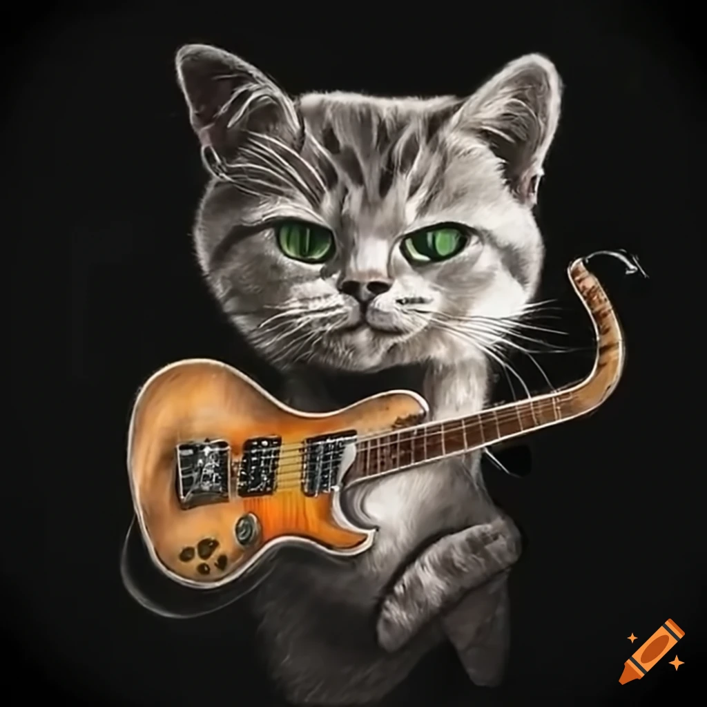 Cat playing telecaster on Craiyon