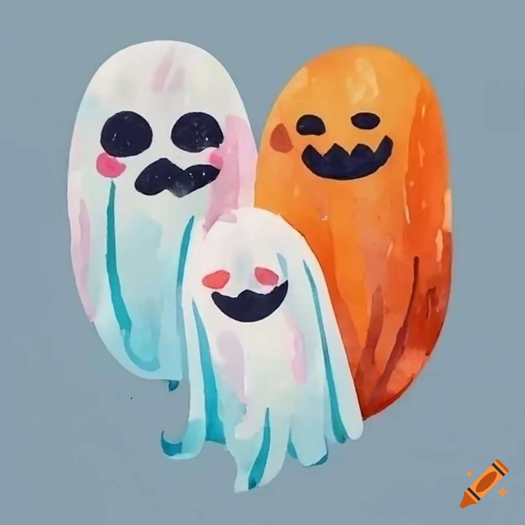 Three little cute ghosts halloween