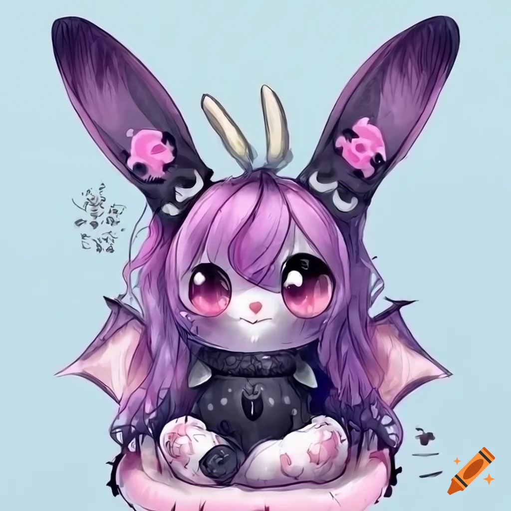 Kawaii rabbit dragon goth and adorable eyes
