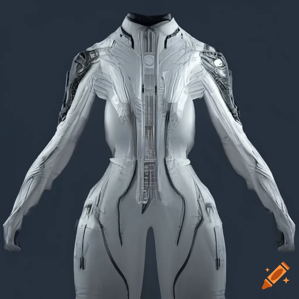 Highly detailed futuristic fashion for space travel, white, clean ...