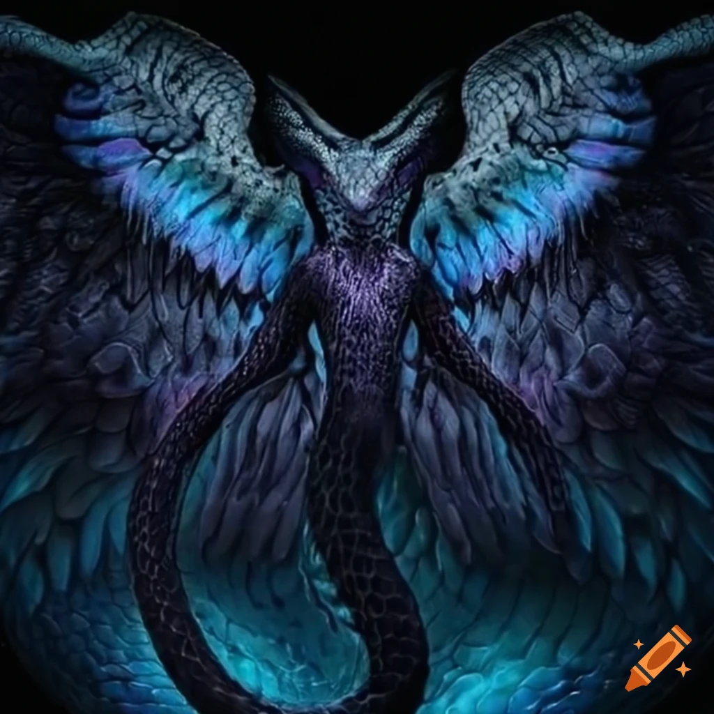 Snake like demon , with big wings and dark blue scales