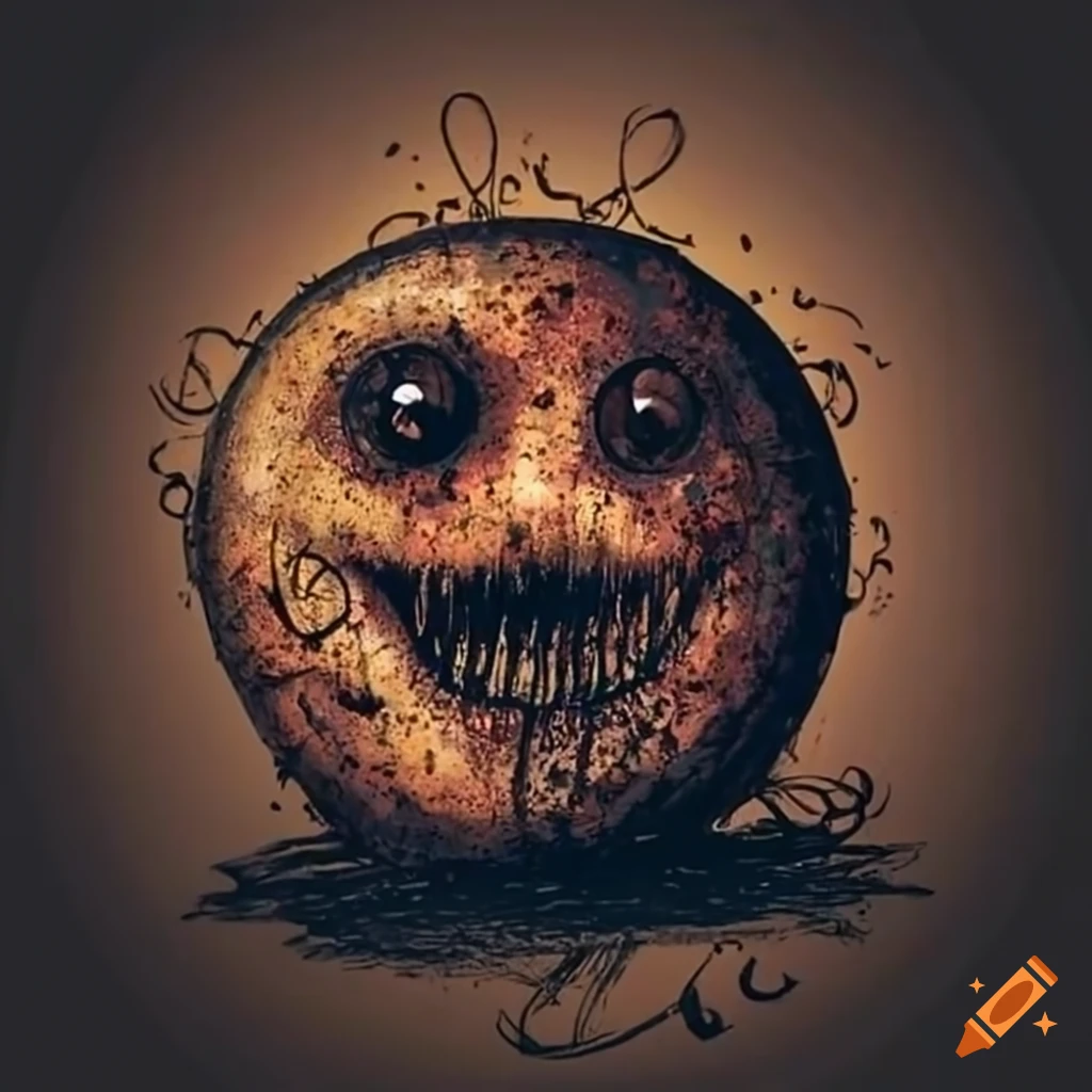 Creepy smile metal rusty balls arranged in disarray