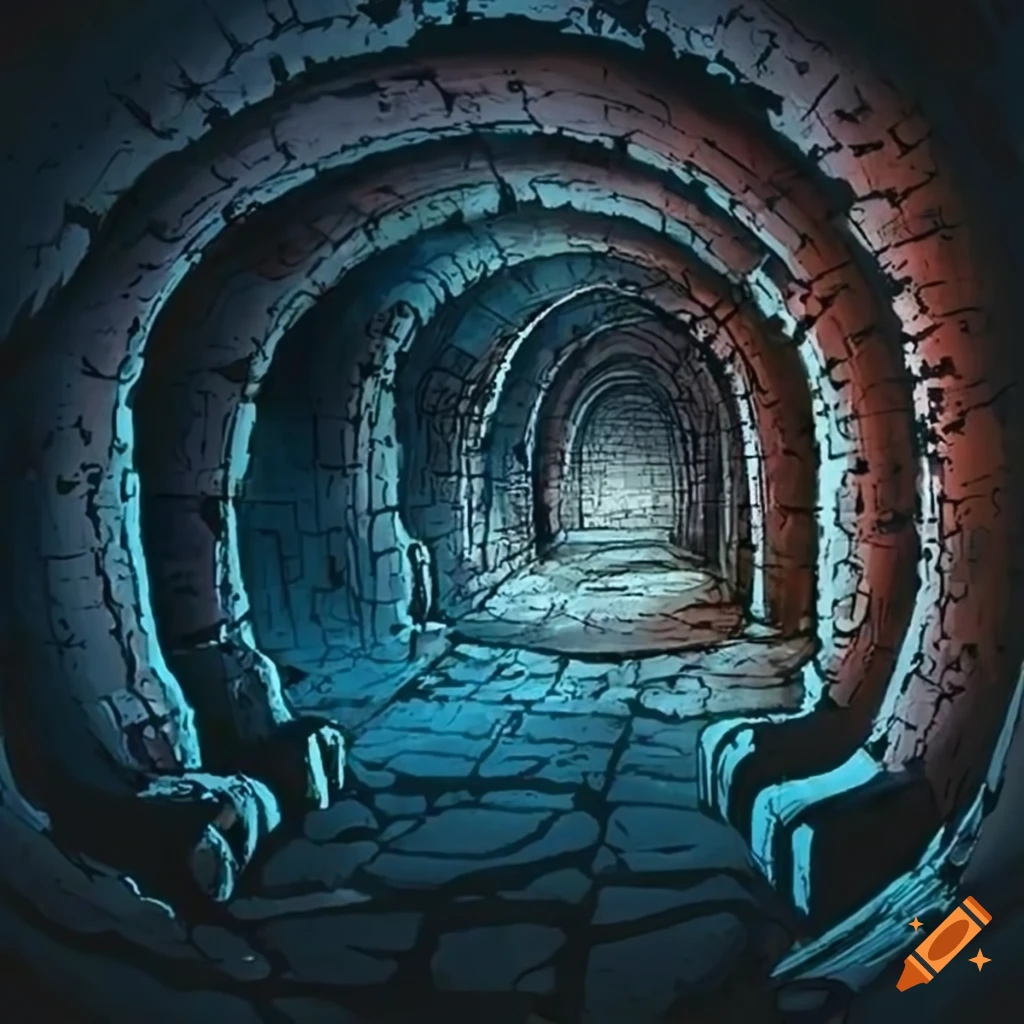 Underground sewer system drawn in 1 point perspective on Craiyon