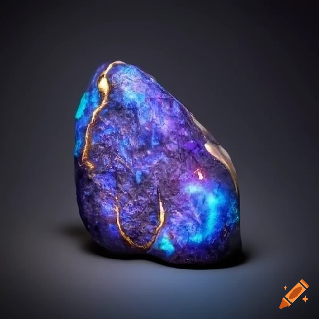 Blue and purple lighting meteorite with golden edges, bloom, glowing