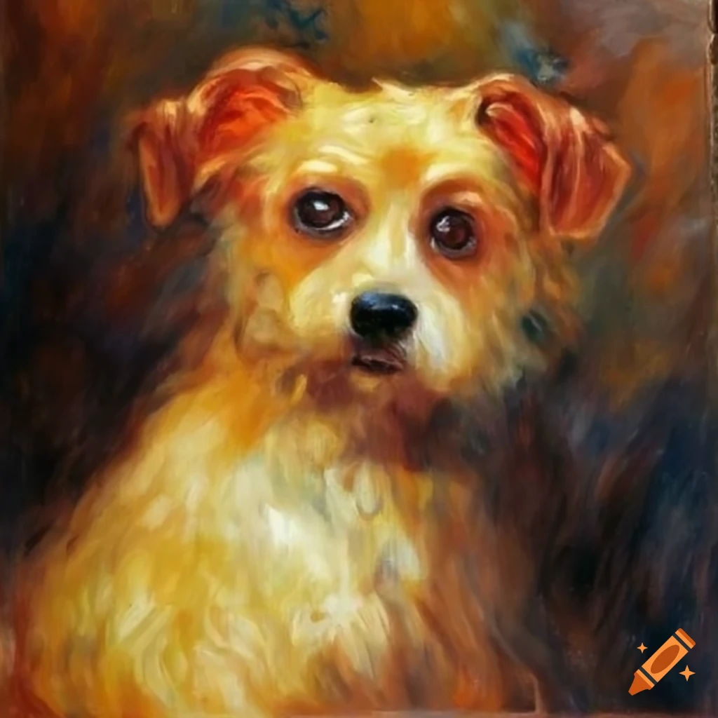 Mutt dog in renoir style oil painting on Craiyon