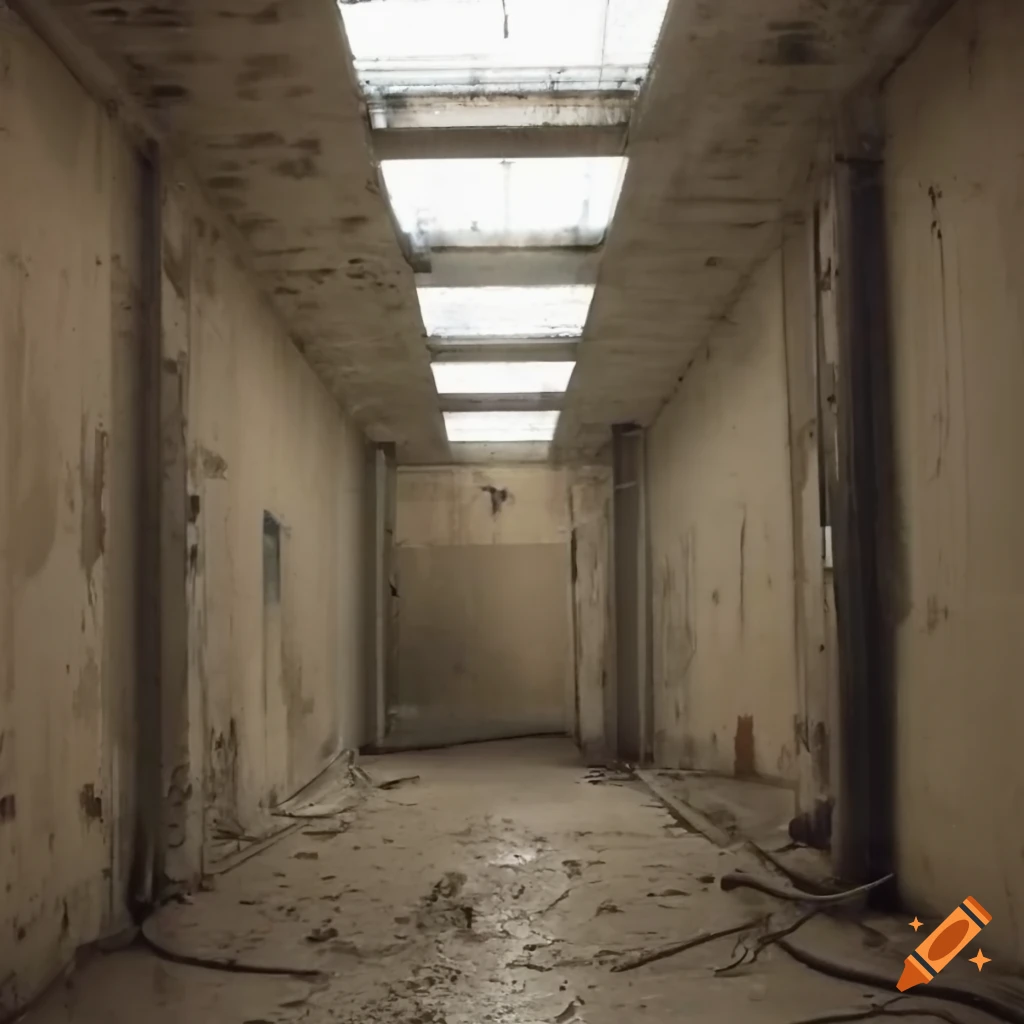 A building wich consists of long, dim concrete maintenance hallways ...