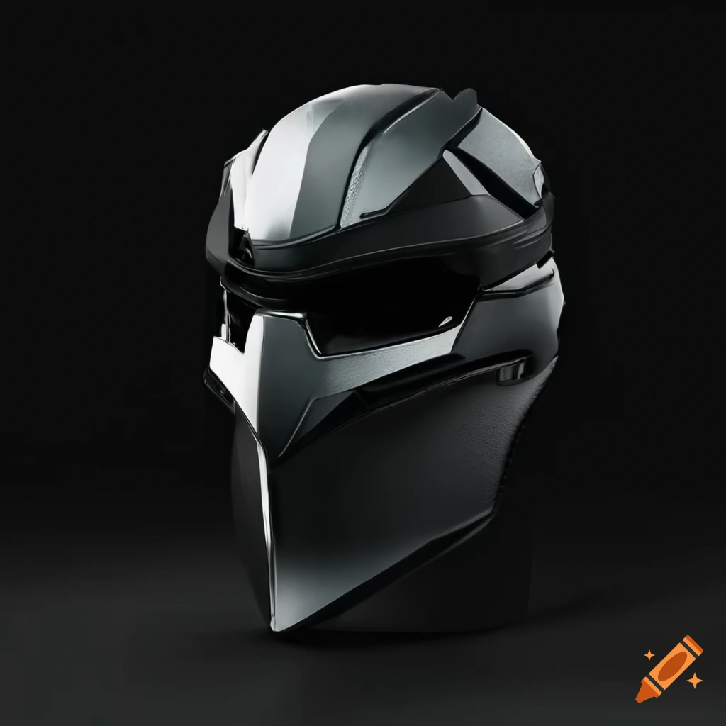 Sleek matt-black symmetrical futuristic intricately detailed armoured ...