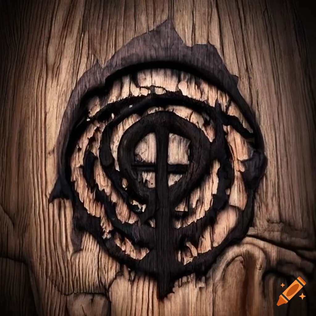 Fantasy style infernal symbol black ash on wood