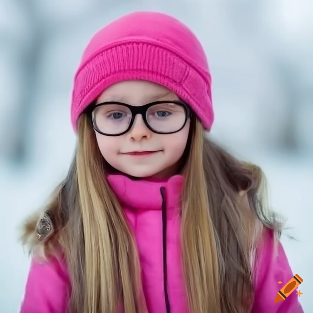 A nearsighted 6-year-old girl with cute face, fair skin, long and straight blonde hair, tiny ...