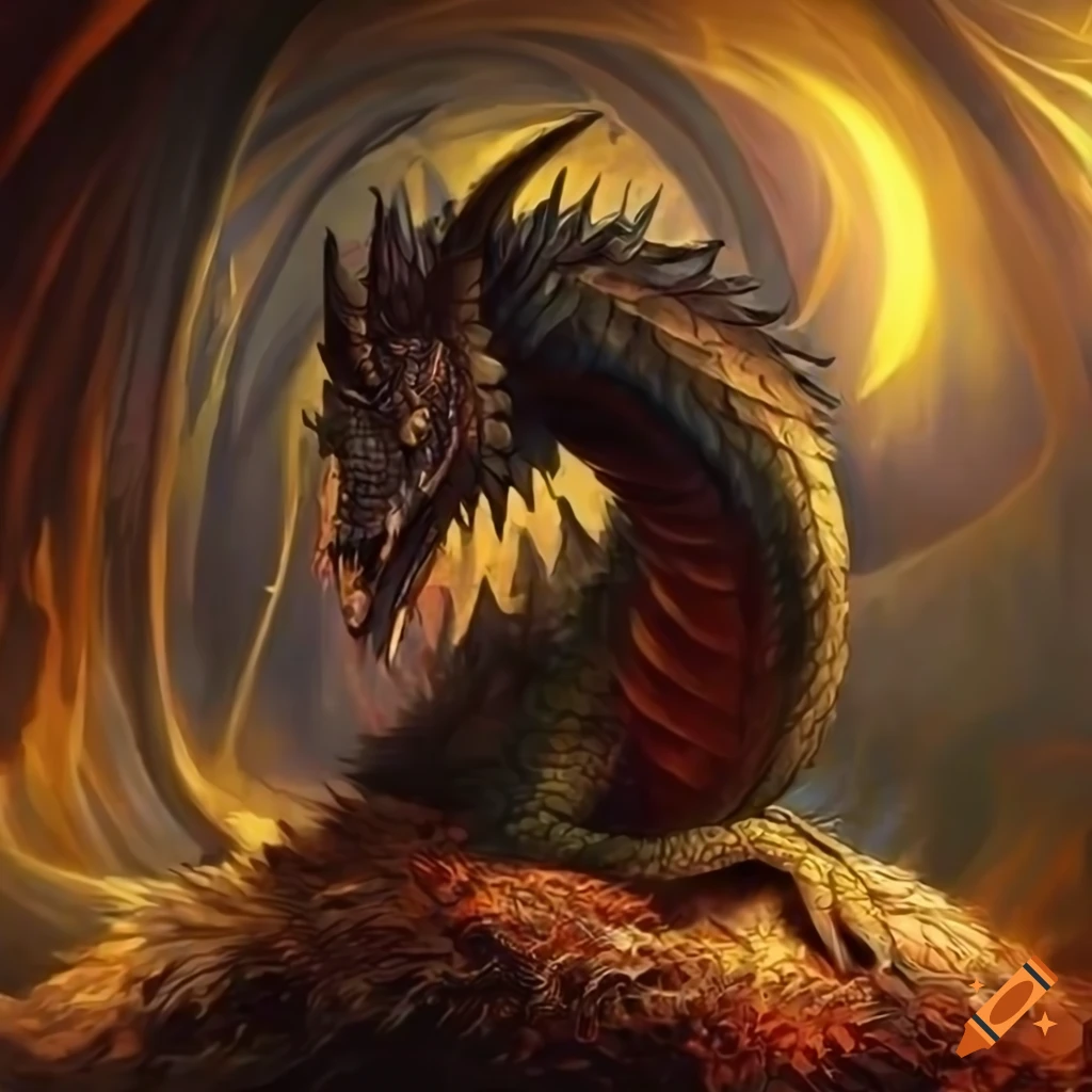 Large rotund western dragon with wolf-like characteristics guarding his ...