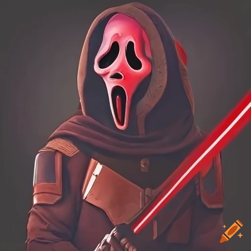 A unique crossover: Ghostface as a Mandalorian wielding dual red ...