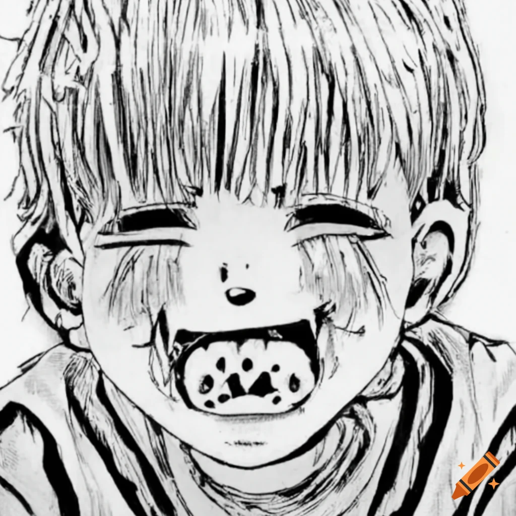 A manga character child crying from laughter