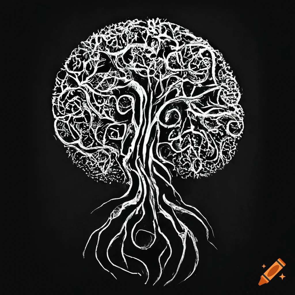 Tree of life, etching, black and white