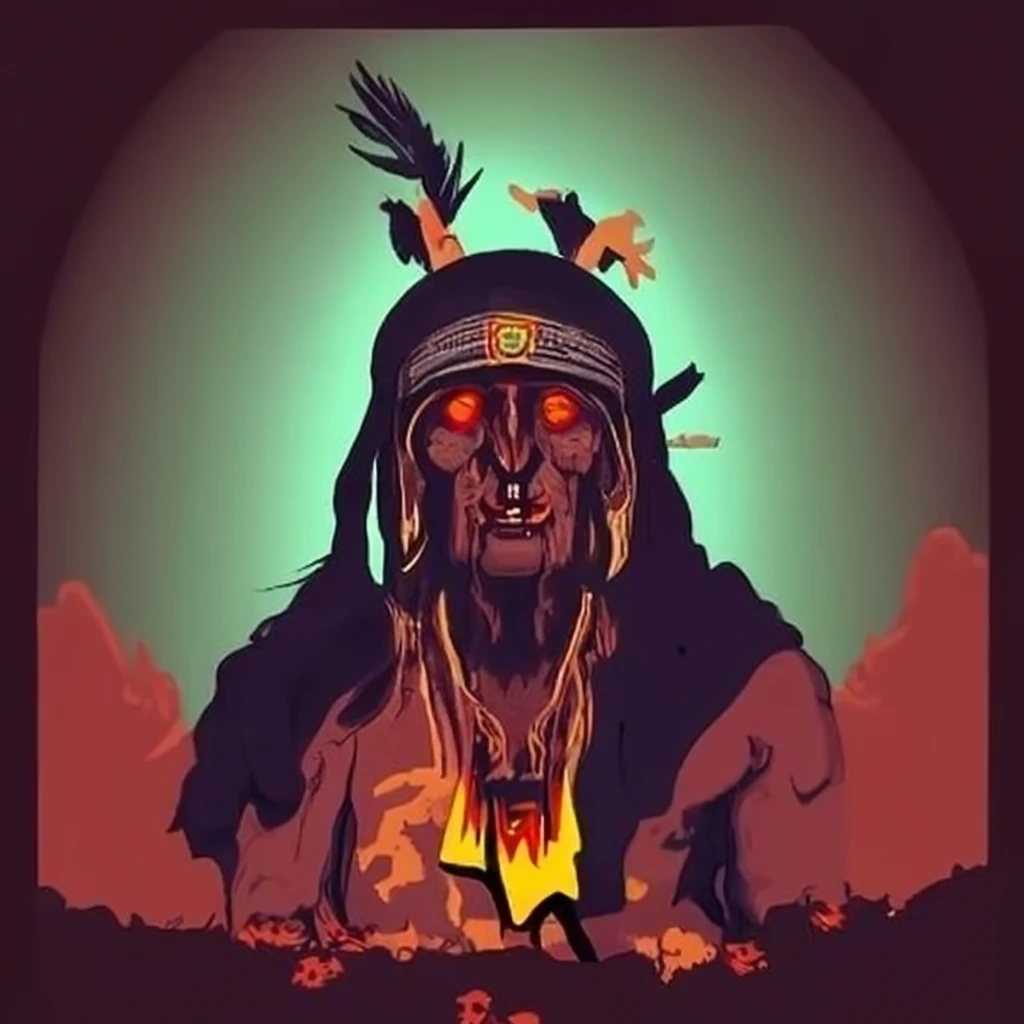 Native war chief is climbing out of grave dark artstyle