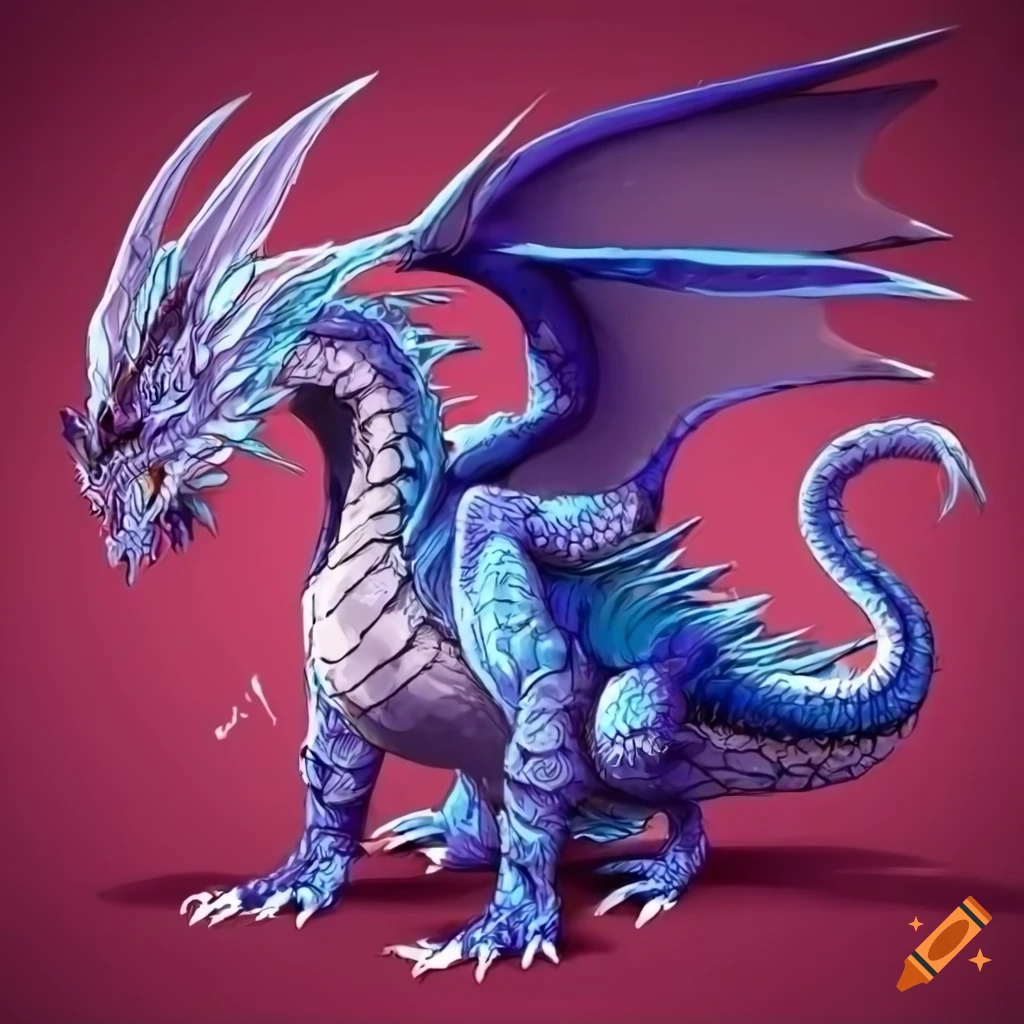 Detailed side view illustration of a full-bodied dragon with wings on ...