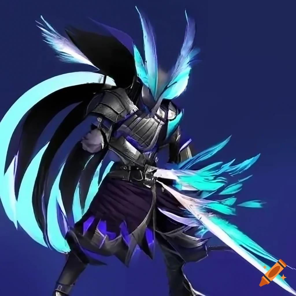 Digital art of a determined character in feathered armor on Craiyon