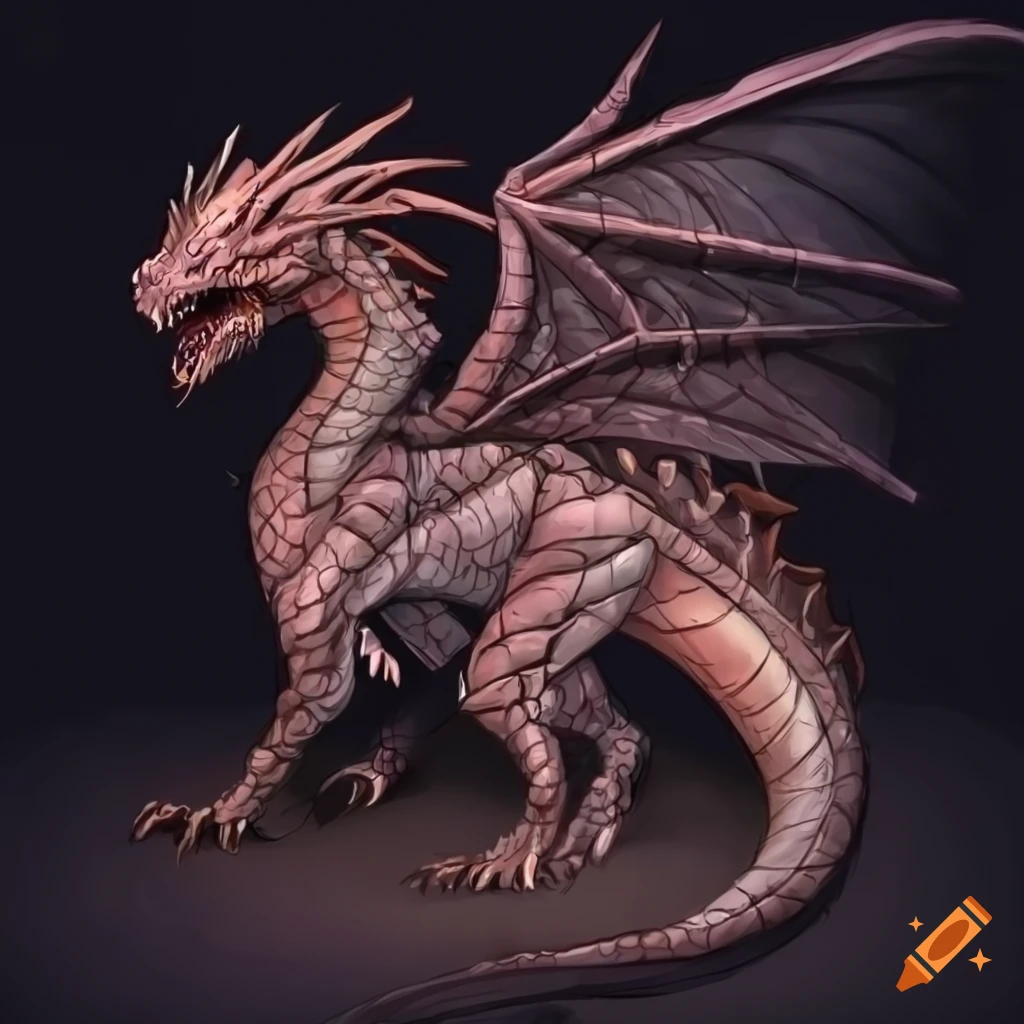 Side view illustration of a detailed dragon with wings and four legs on ...
