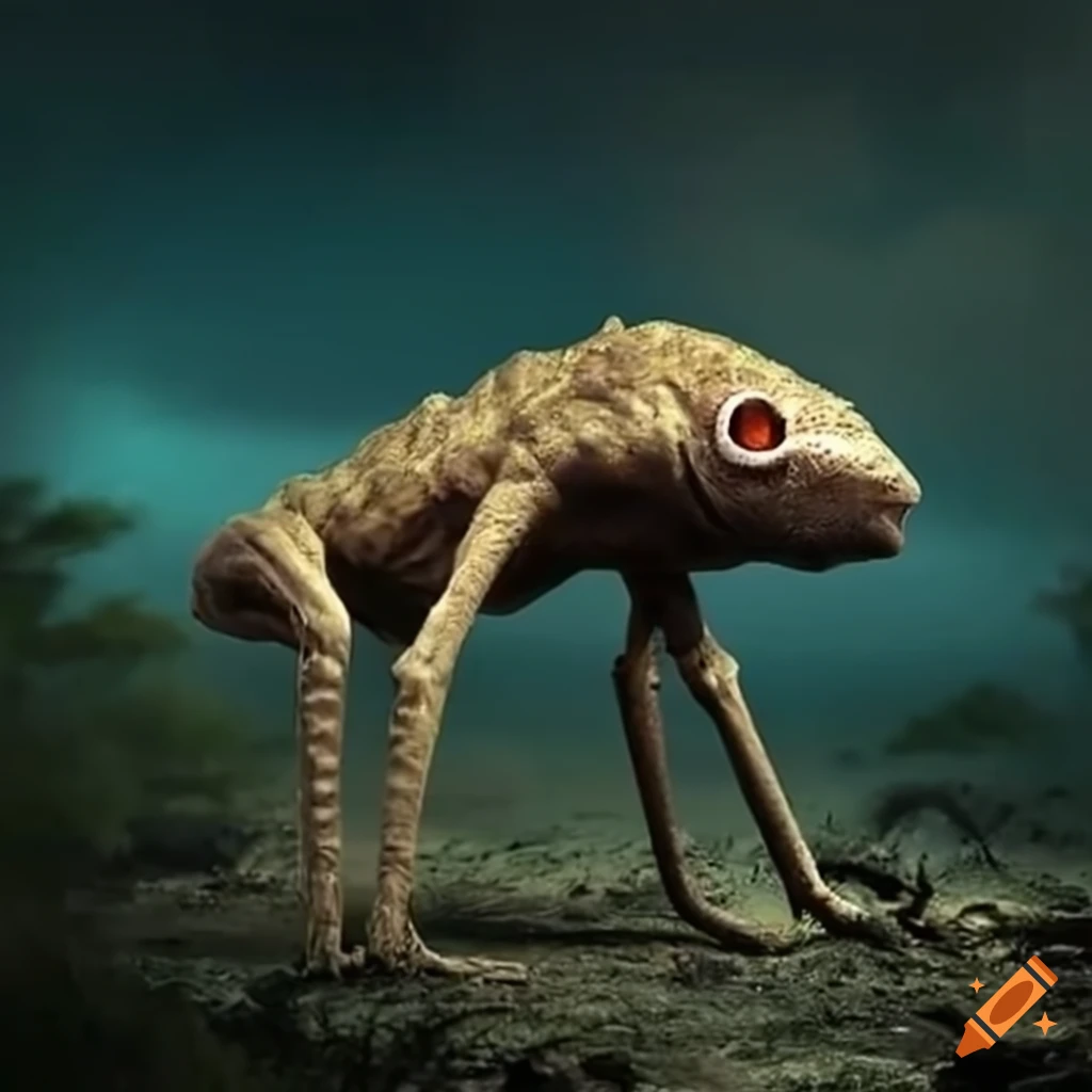 Camouflaged extraterrestrial creature in the african savannah on Craiyon