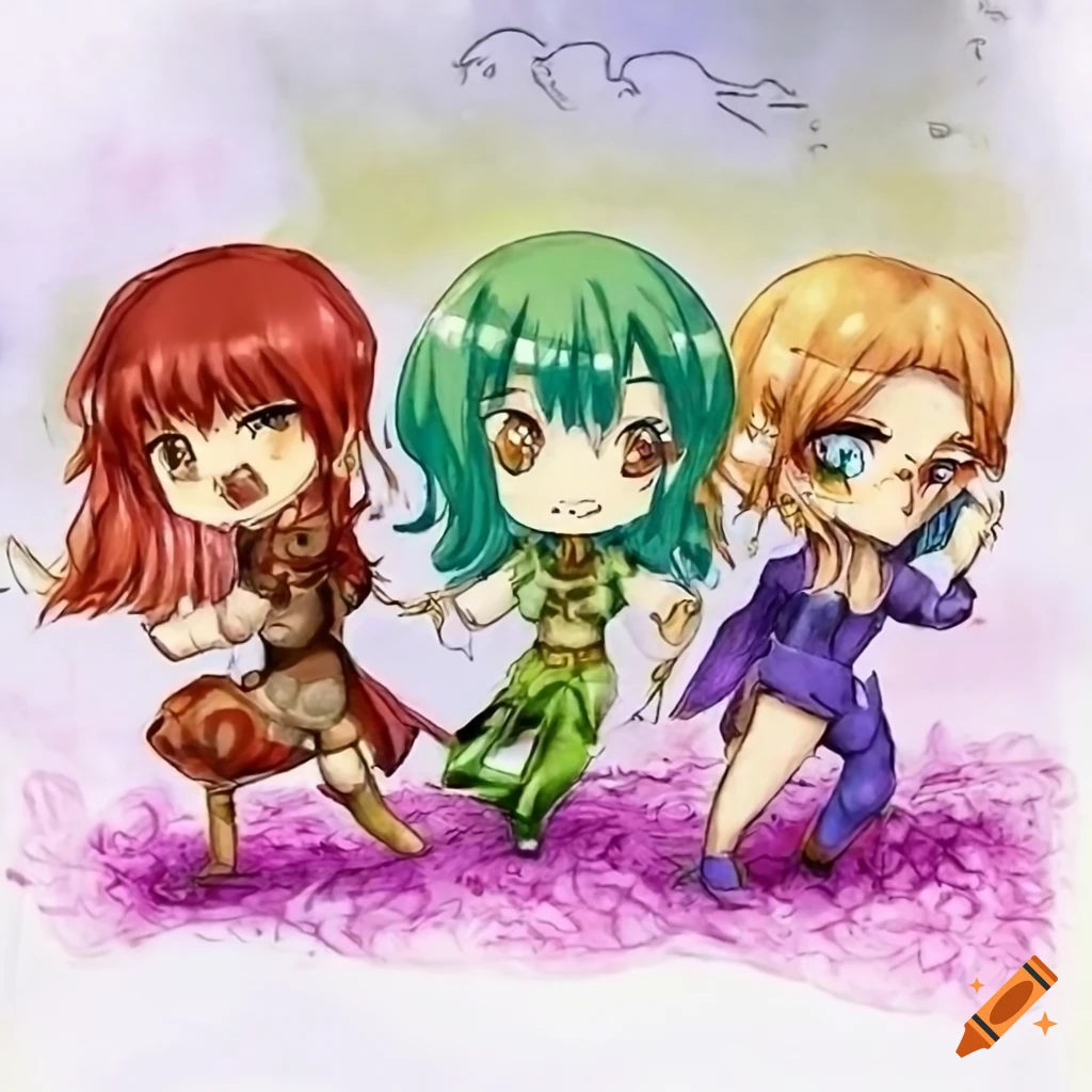 Collection of nine chibi mash-up artworks on Craiyon