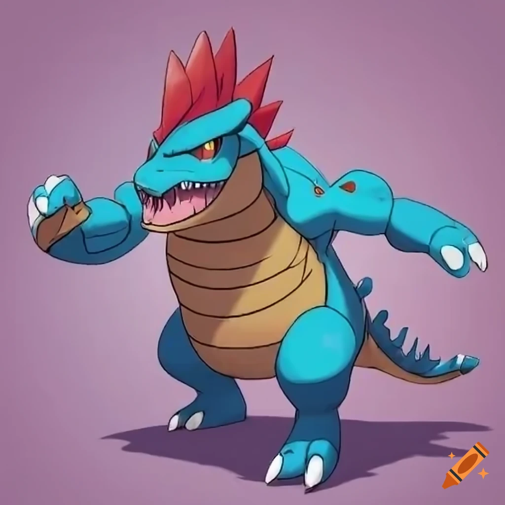 Picture of Feraligatr with red mohawk on Craiyon