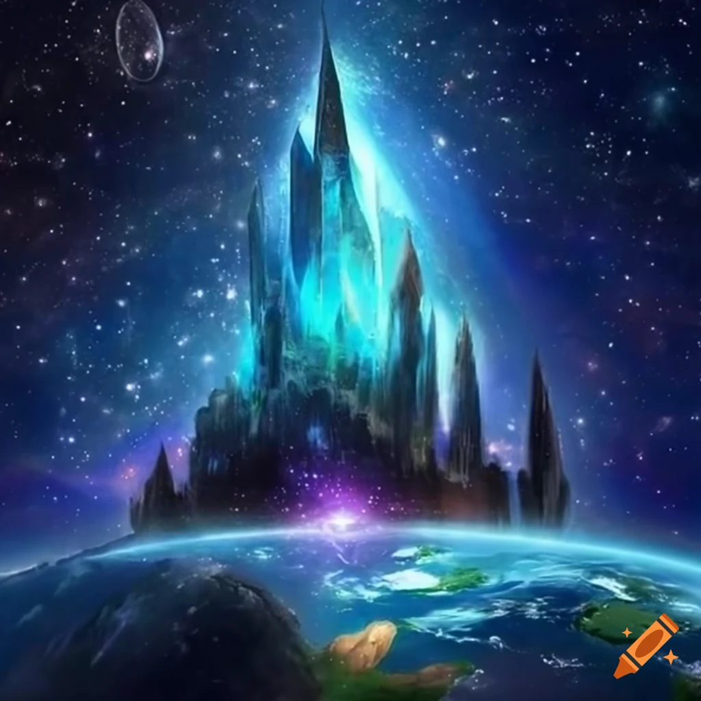 Stunning fantasy image of Earth and crystal castle on Craiyon