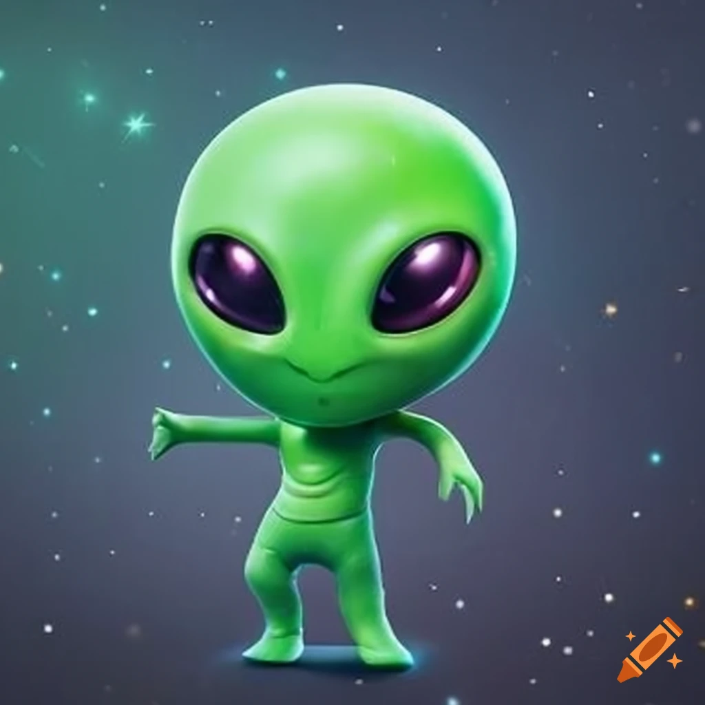 Photorealistic digital art of a dancing chibi alien in space on Craiyon