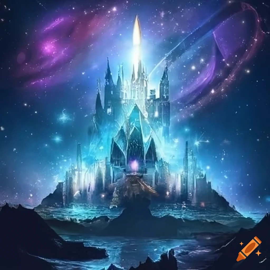 Fantasy castle with crystal star bridge connecting realms on Craiyon