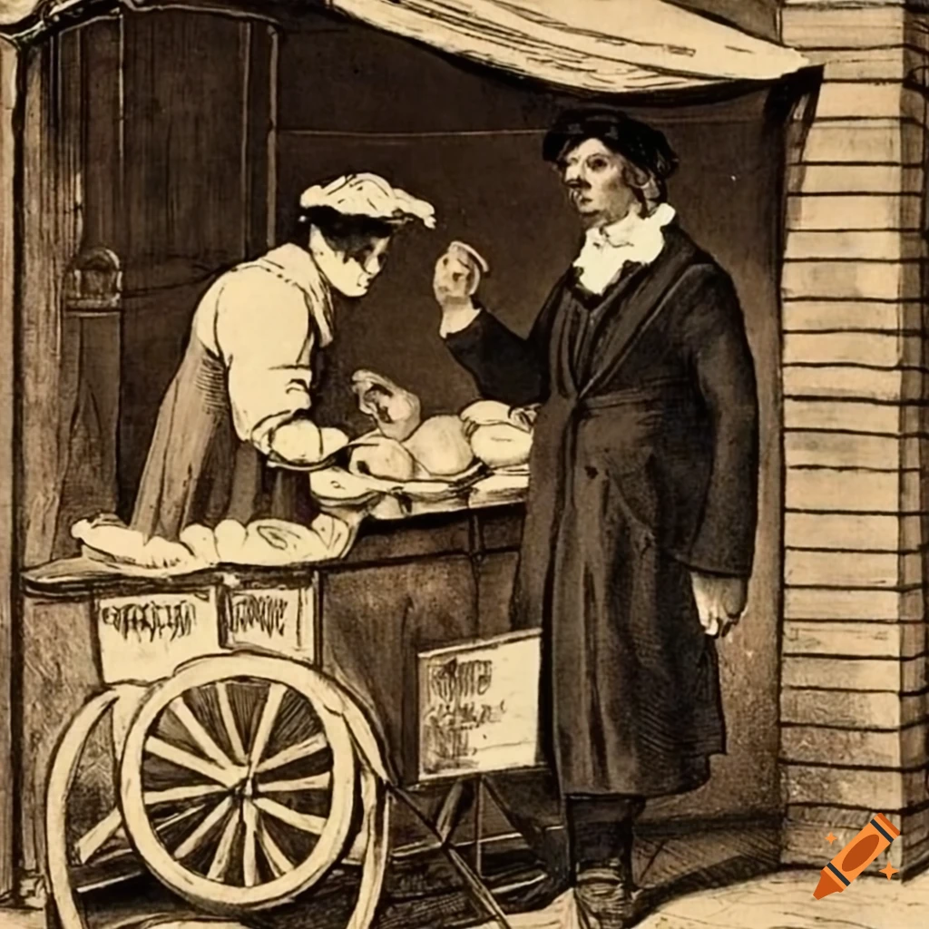Nineteenth century paris street vendor selling bread on Craiyon