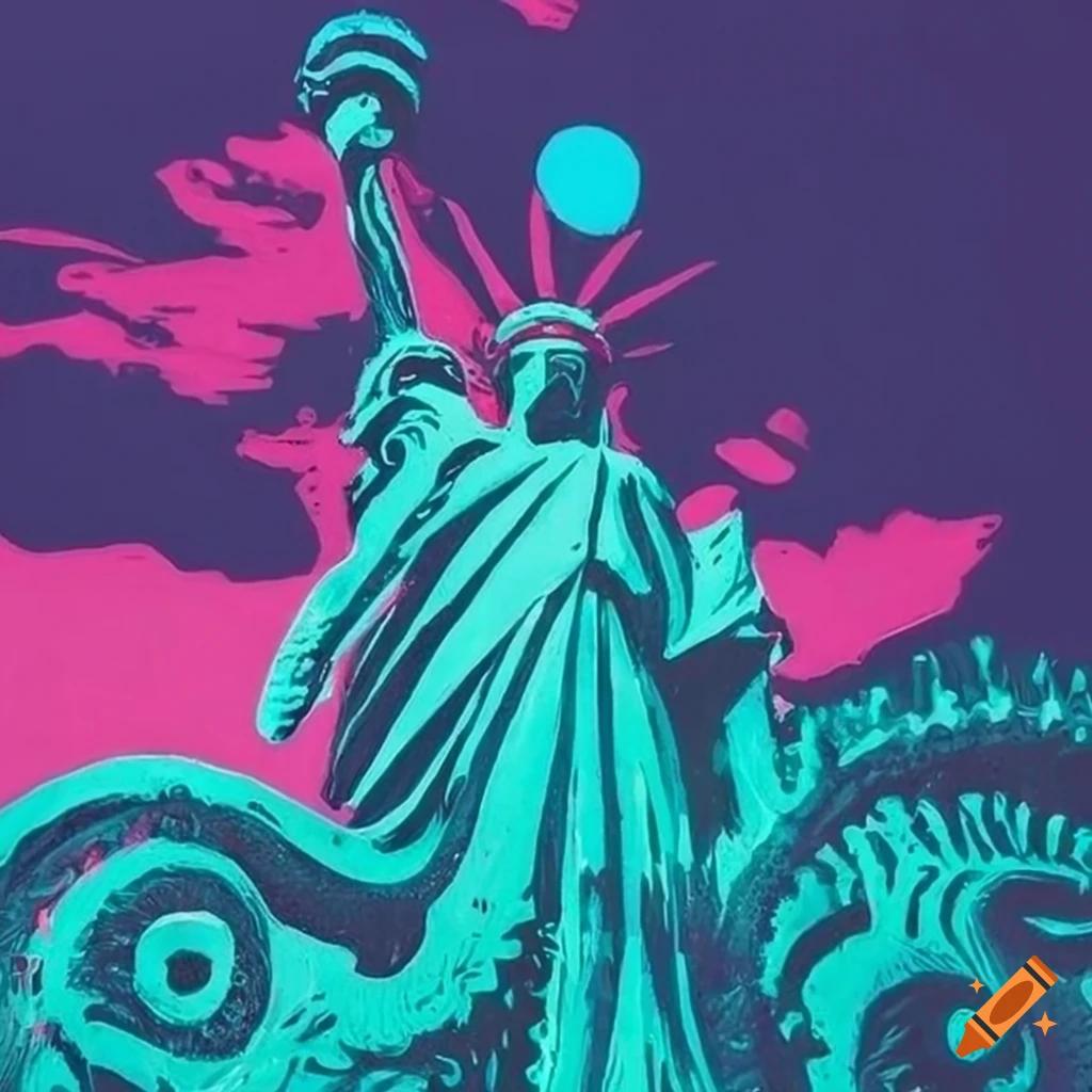 Vibrant linocut artwork with chillwave vibes on Craiyon