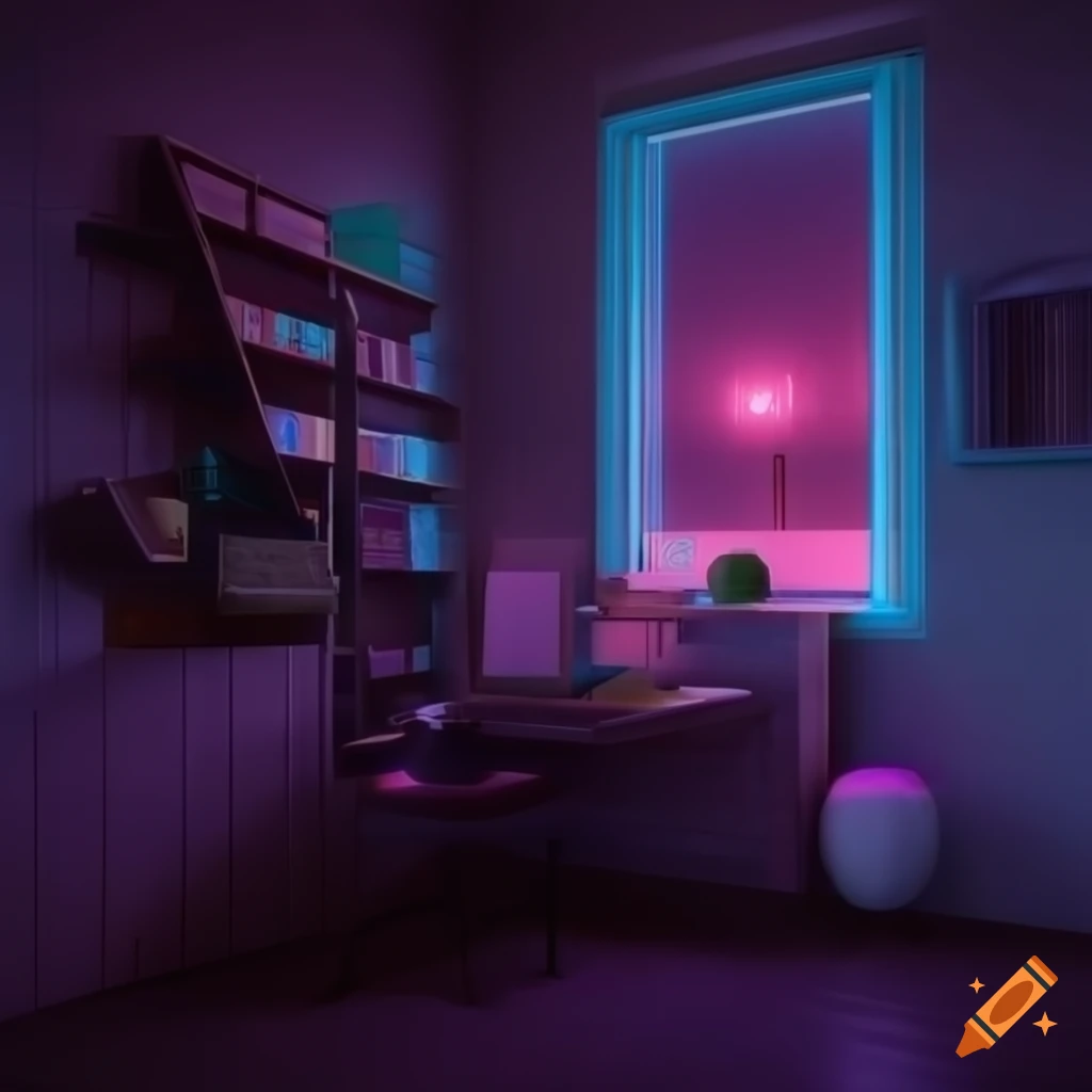 Retrowave-style 3D bedroom render on Craiyon