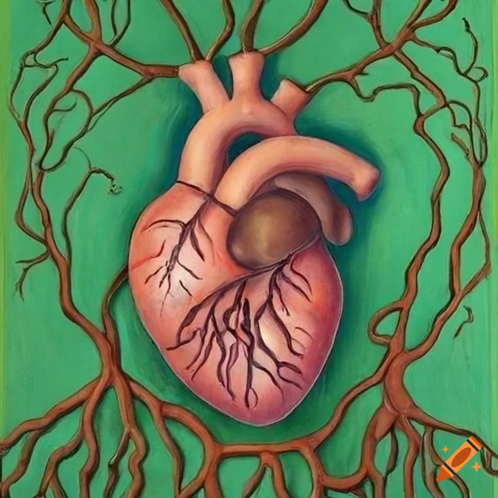 Colorful painting of a heart and tree roots on Craiyon