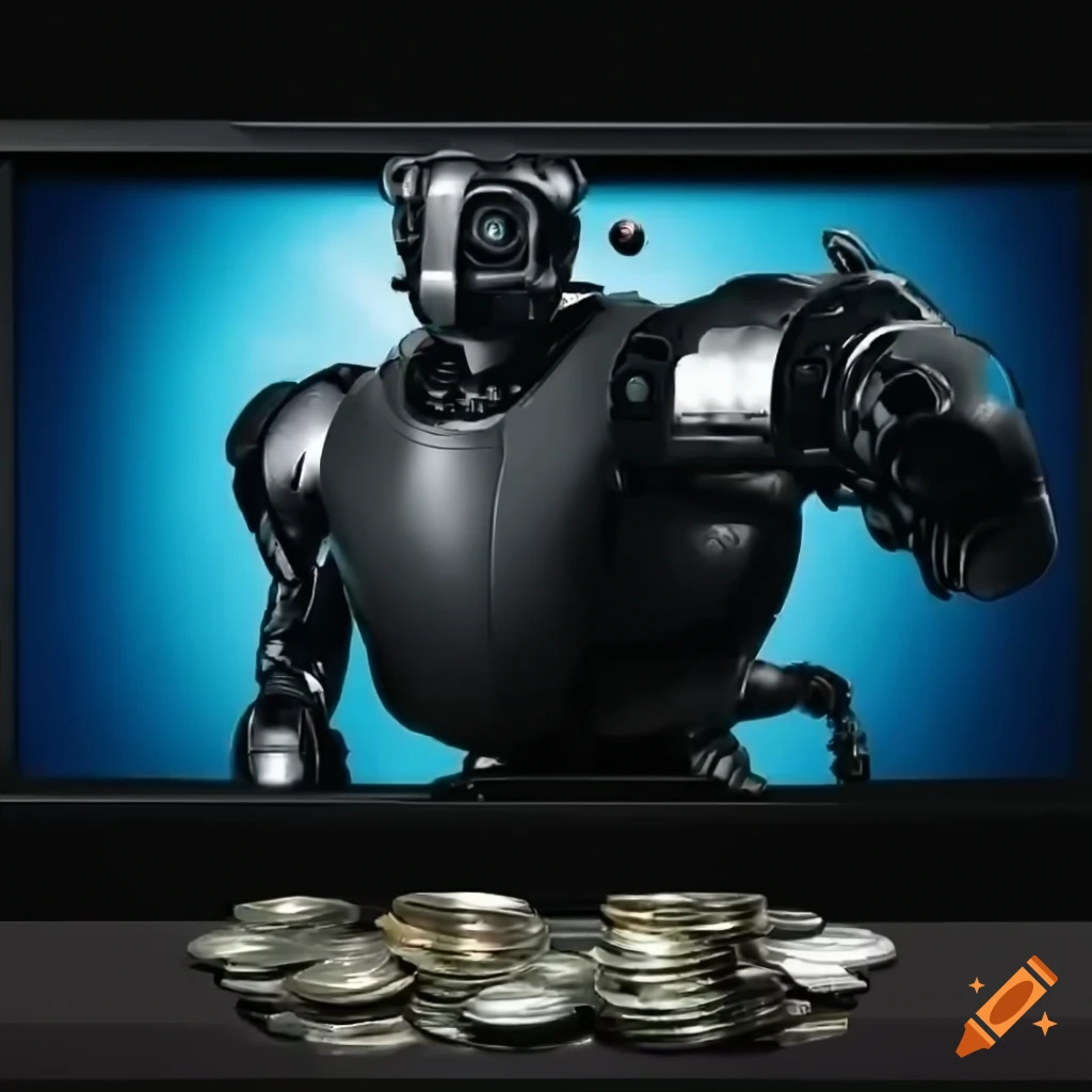 Image of a combat robot on a large TV screen with gaming console and ...