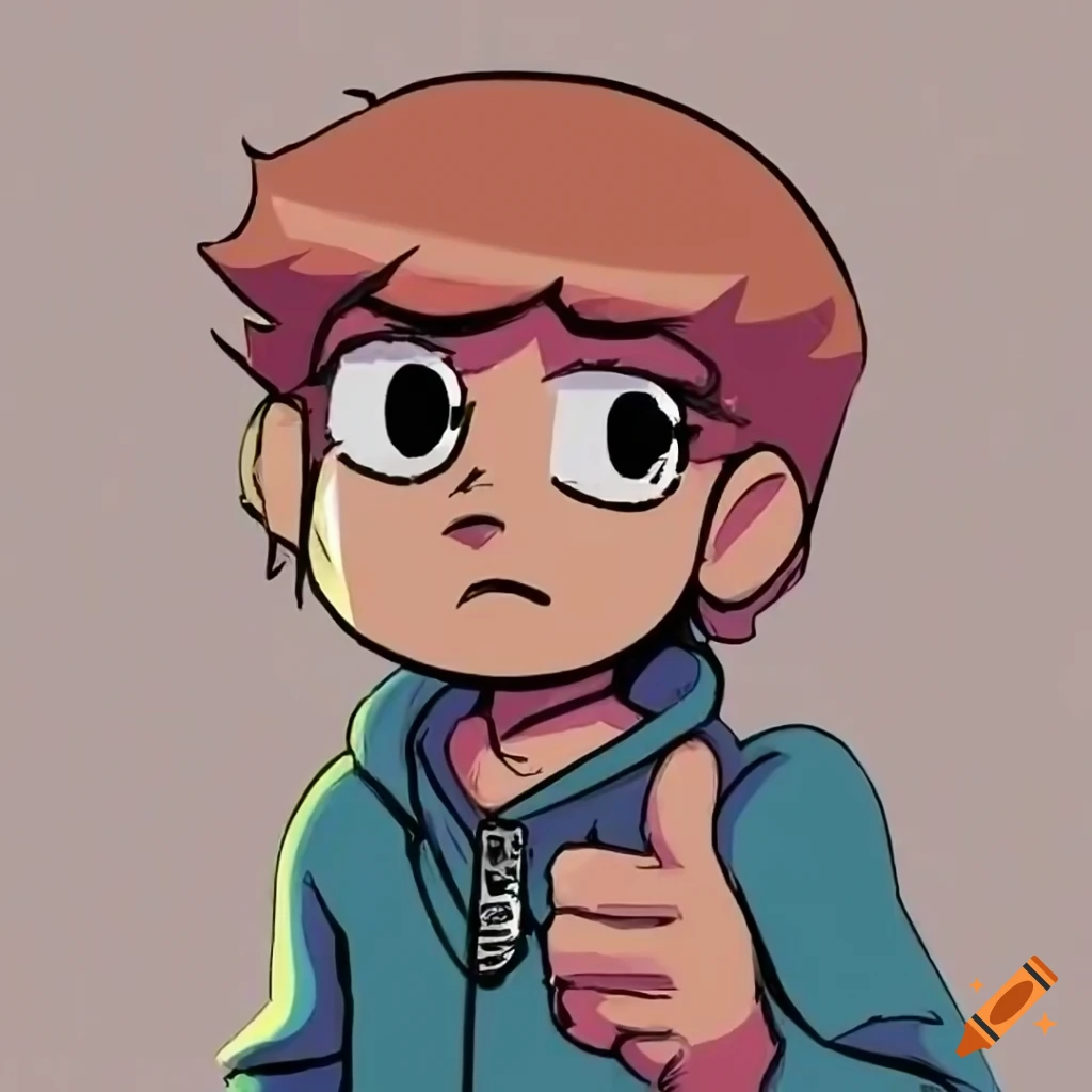 Character in the scott pilgrim art style on white background on Craiyon