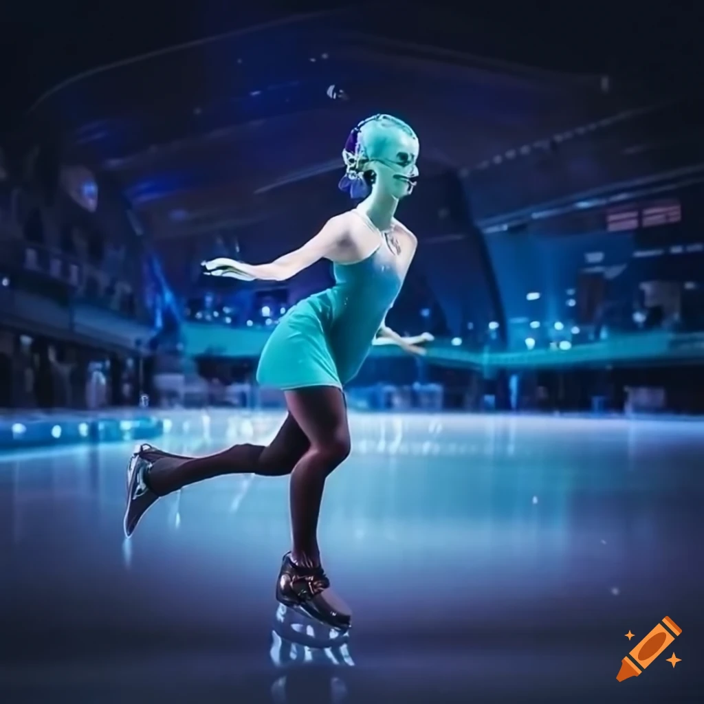 Detailed illustration of an ice skating alien on Craiyon