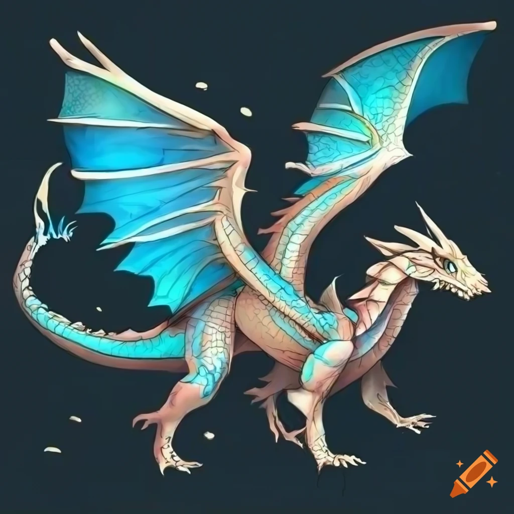 Detailed side view illustration of a dragon with wings