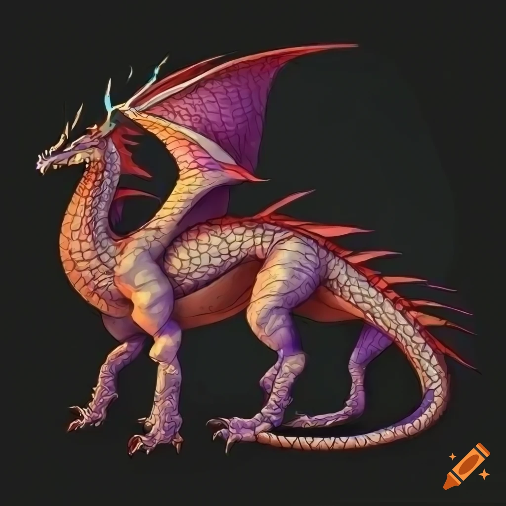 Side view illustration of a detailed dragon design on Craiyon