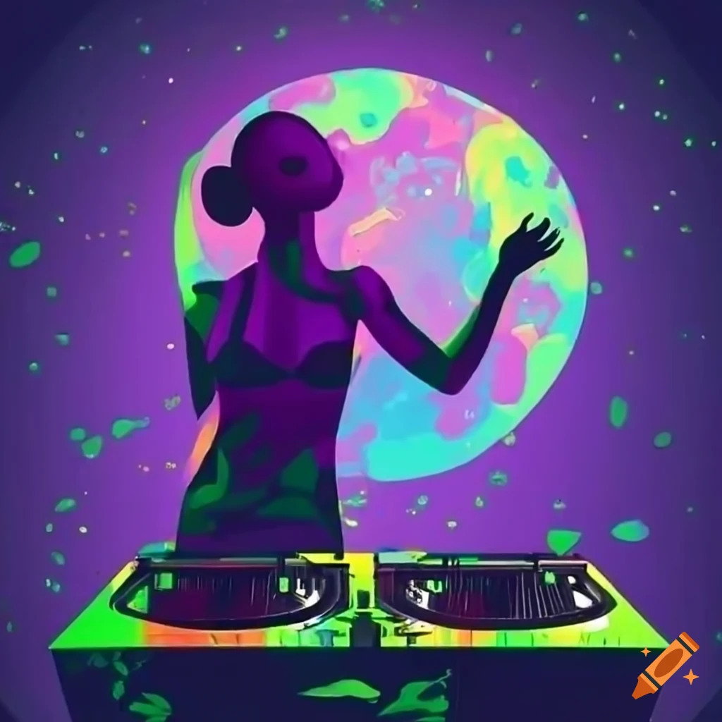 Colorful DJ set under the moonlight on Craiyon
