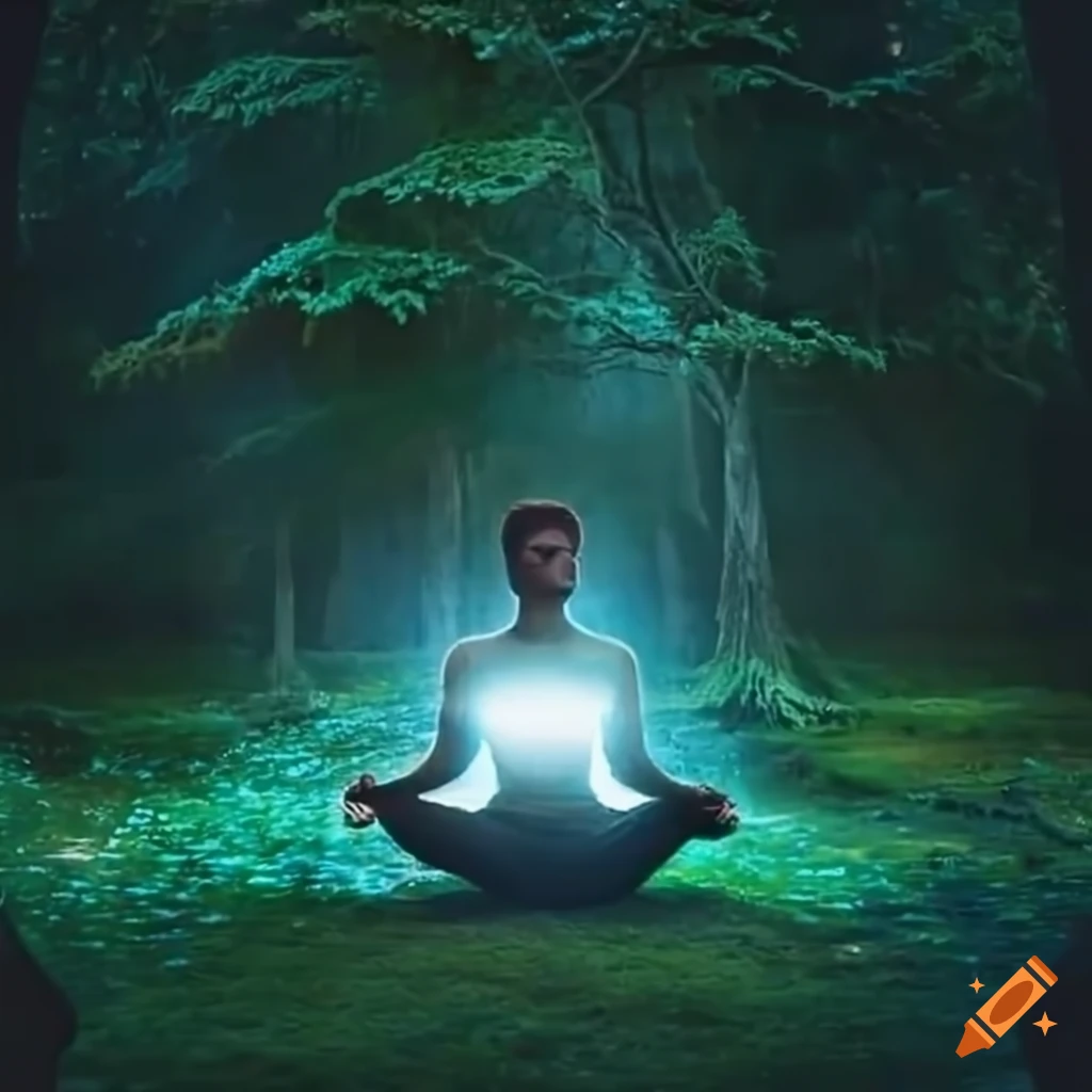Man meditating under a tree with a glowing aura on Craiyon Man meditating under a tree with a glowing aura on Craiyon