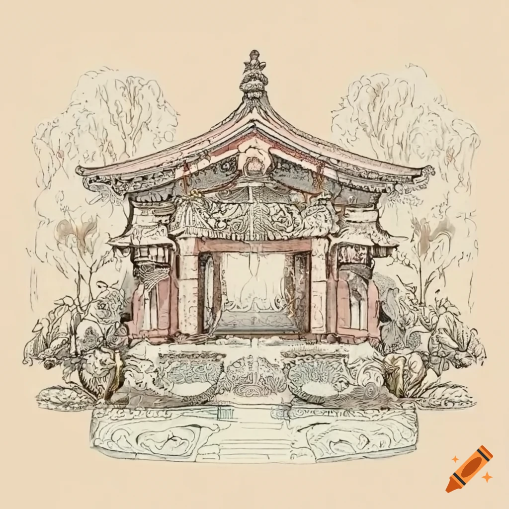 Image of a serene shrine adorned with white sages and orchids on Craiyon