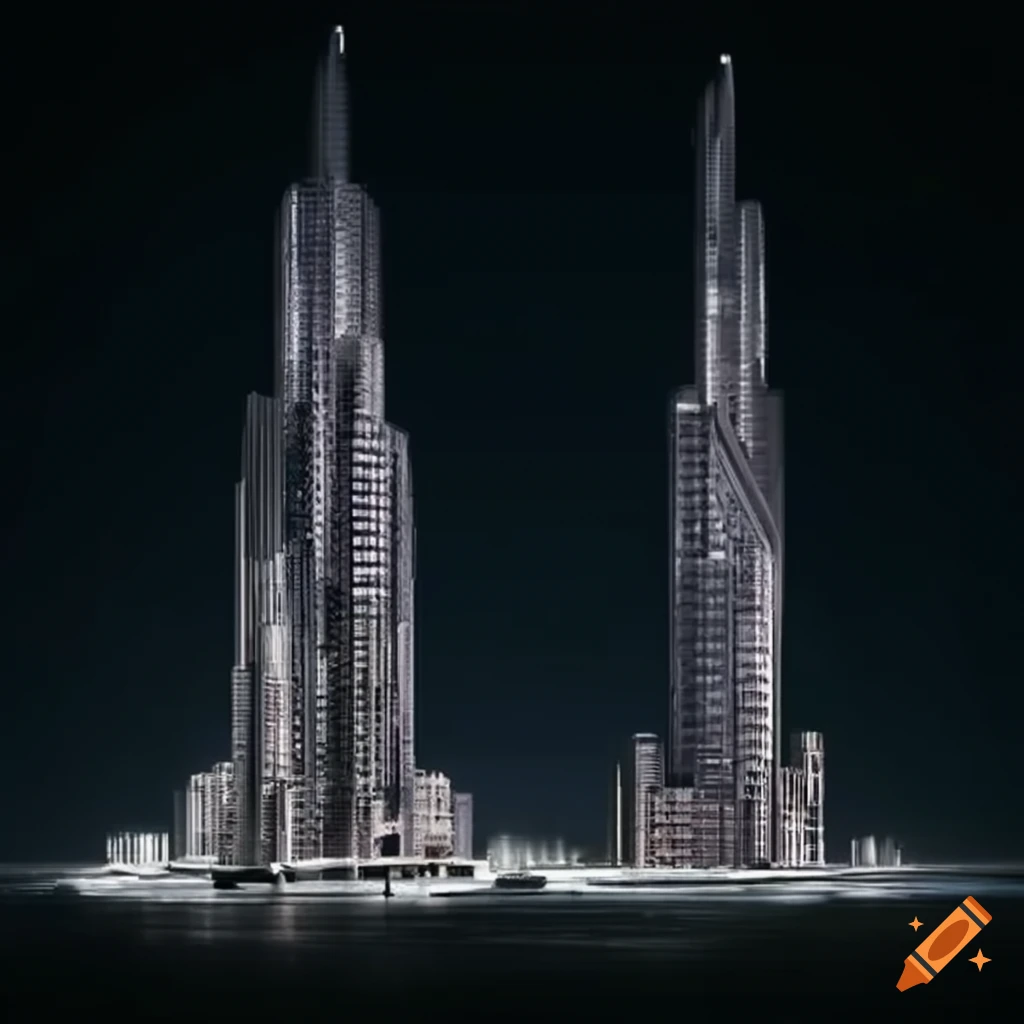 Skyscraper in a metropolis inspired by Hugh Ferriss on Craiyon