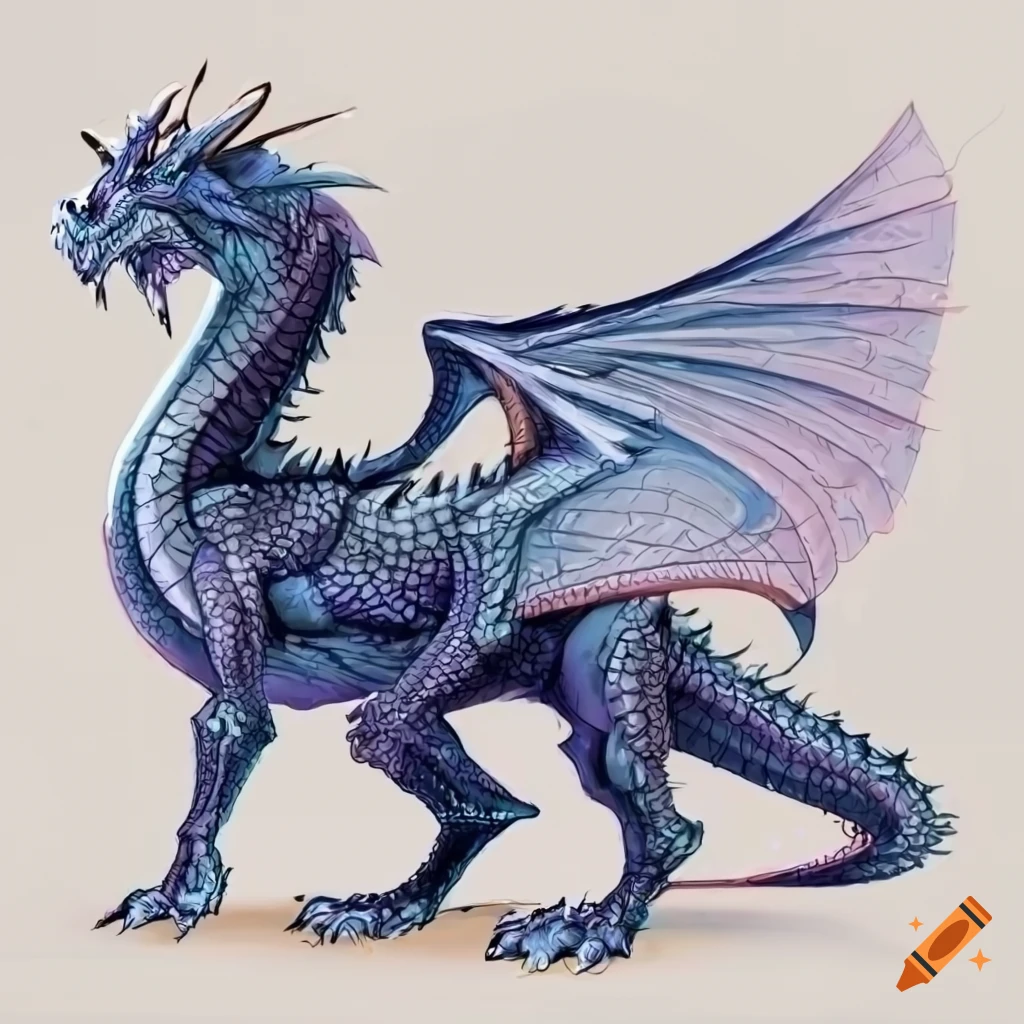 Side view illustration of a detailed dragon design on Craiyon