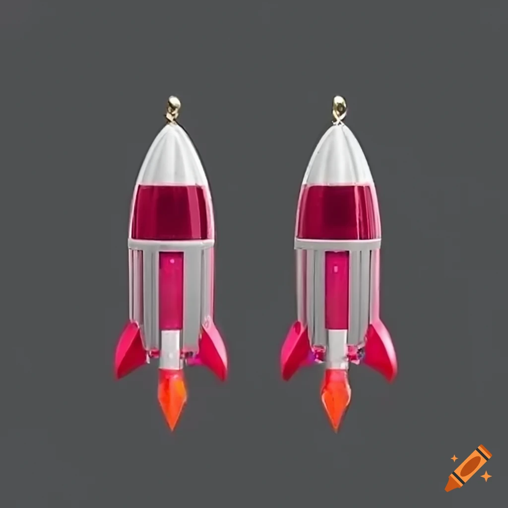 Photorealistic ruby earrings shaped like a space rocket on Craiyon
