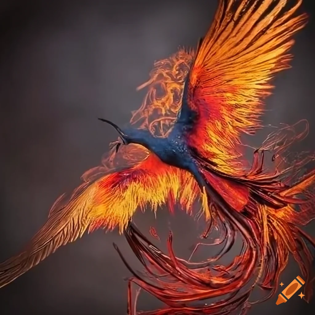 Steel phoenix bird artwork on Craiyon